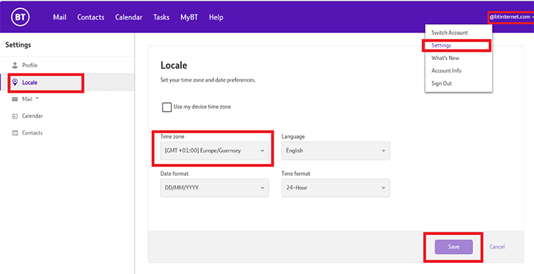 Changing BT Mail time settings | BT Help